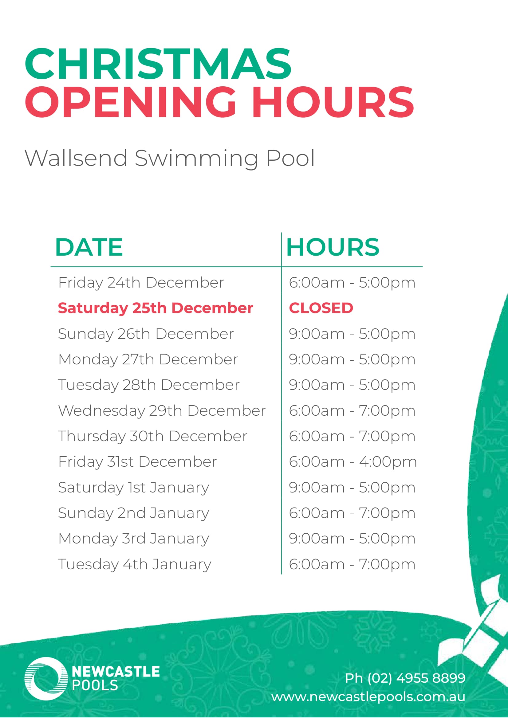 Festive Season Holiday Hours 2021